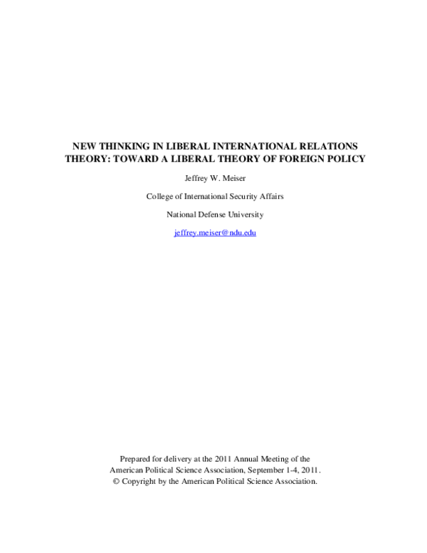 (PDF) New Thinking in Liberal International Relations Theory: Toward a ...