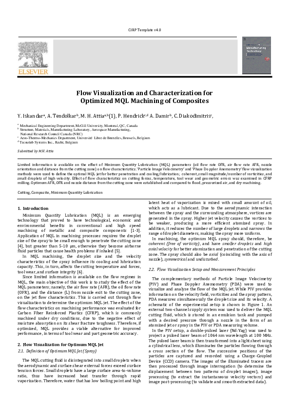 Pdf Flow Visualization And Characterization For Optimized Mql Machining Of Composites