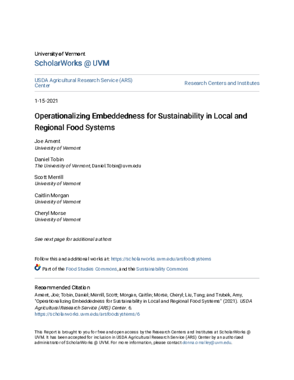 (PDF) Operationalizing Embeddedness for Sustainability in Local and Regional Food Systems