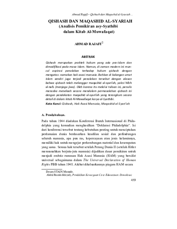 (PDF) QISHASH DAN MAQASHID AL-SYARIAH (Analisis Pemikiran asy-Syathibi ...