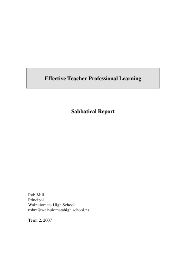 (PDF) Effective Teacher Professional Learning Sabbatical Report