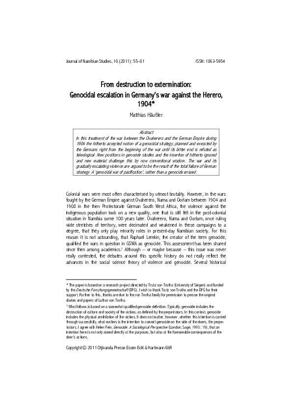(PDF) From destruction to extermination: Genocidal escalation in ...