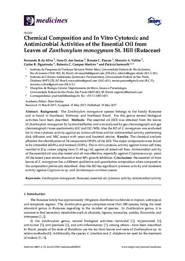 (PDF) Chemical composition and in vitro cytotoxic and antileishmanial ...