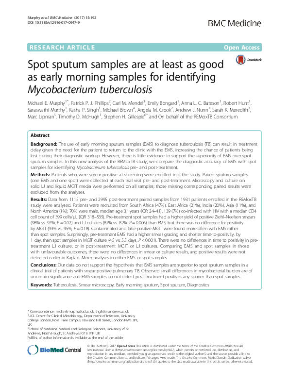 (PDF) Spot sputum samples are at least as good as early morning samples ...