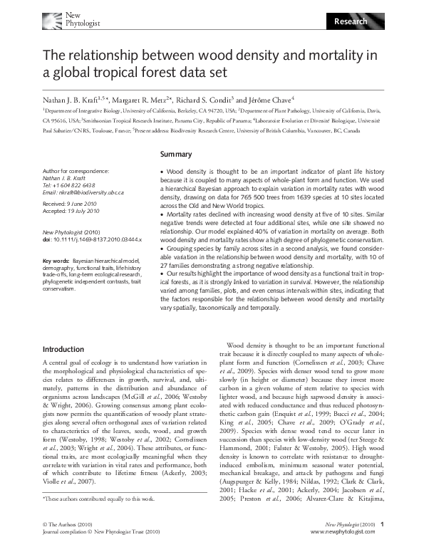 (PDF) The relationship between wood density and mortality in a global ...