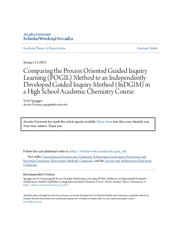 (PDF) Comparing the Process Oriented Guided Inquiry Learning (POGIL) Method to an Independently ...