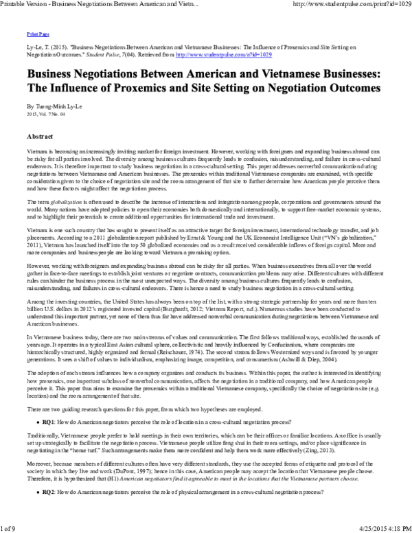 (PDF) Business negotiations between American and Vietnamese businesses ...