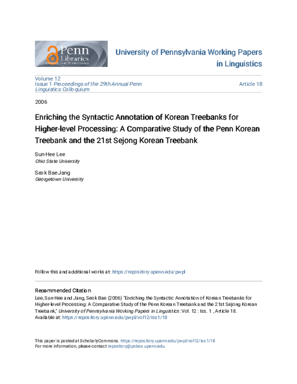 (PDF) Enriching the Syntactic Annotation of Korean Treebanks for Higher ...