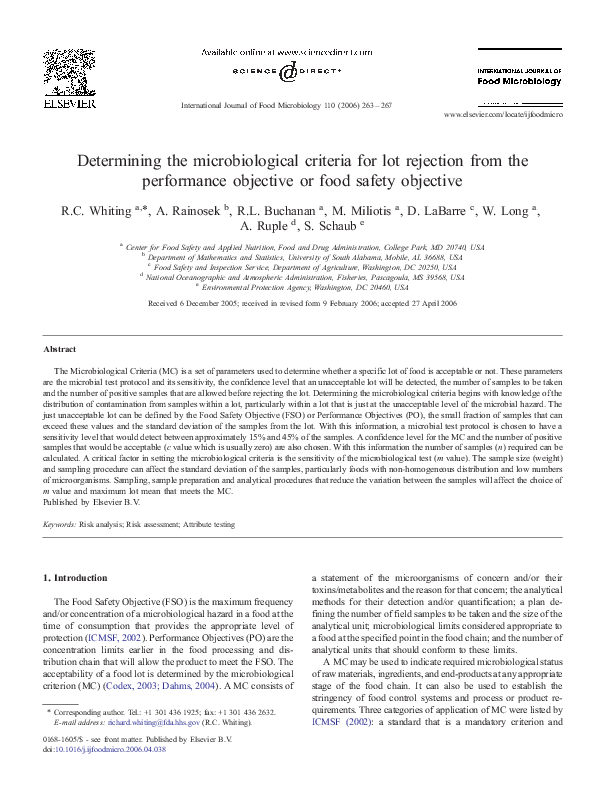 (PDF) Determining the microbiological criteria for lot rejection from ...