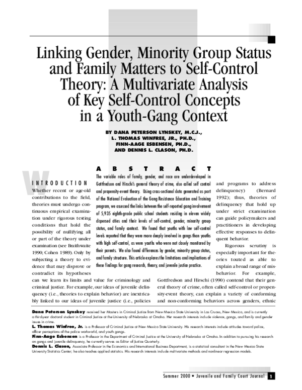 (PDF) Gender, Race, and Self-Control in Youth Gangs