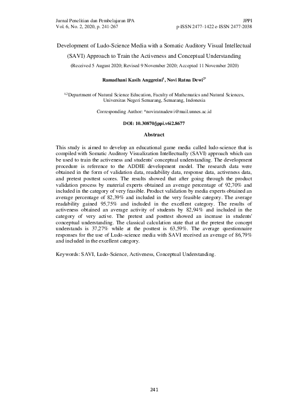 (PDF) Development of Ludo-Science Media with a Somatic Auditory Visual Intellectual (SAVI ...