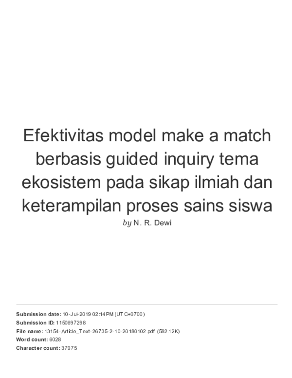 (PDF) Efektivitas Model Make a Match Berbasis Guided Inquiry Tema ...