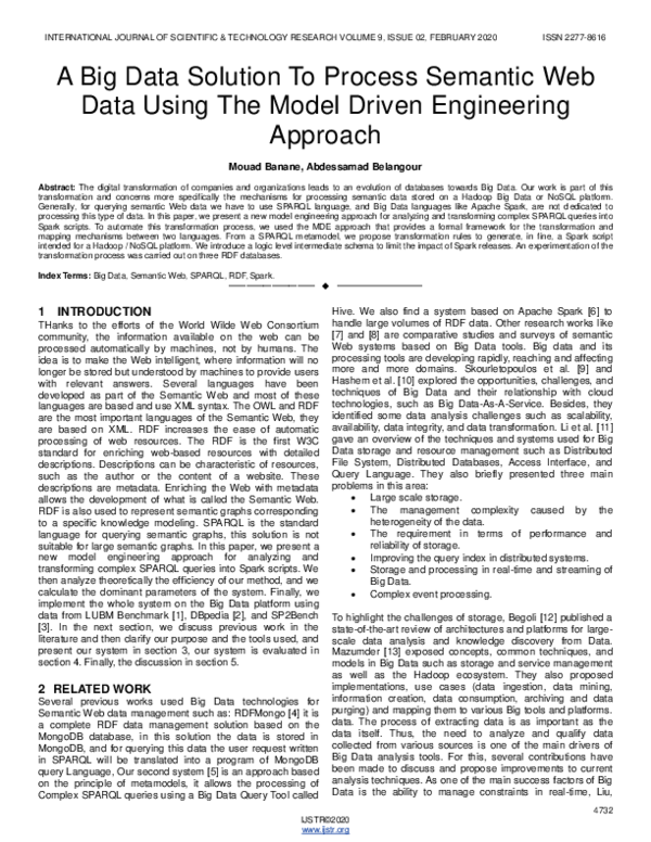 (PDF) A Big Data Solution To Process Semantic Web Data Using The Model Driven Engineering Approach