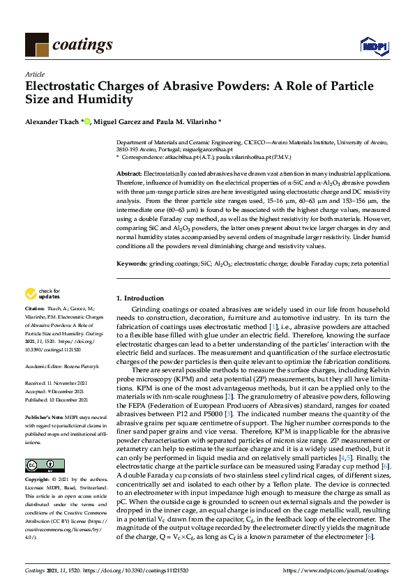 (PDF) Electrostatic Charges of Abrasive Powders: A Role of Particle ...