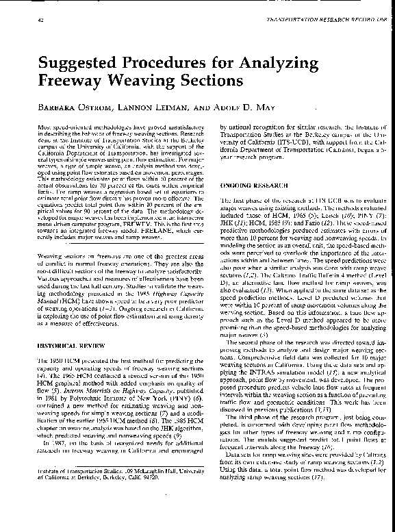(PDF) Suggested Procedures for Analyzing Freeway Weaving Sections