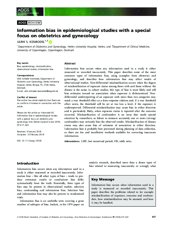 (PDF) Information bias in epidemiological studies with a special focus ...