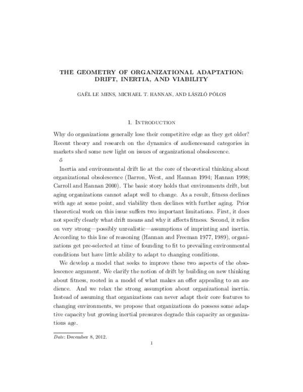 (PDF) The Geometry of Organizational Adaptation: Drift, Inertia, and ...