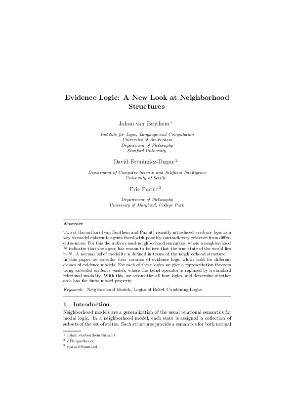 (PDF) Evidence Logic: A New Look at Neighborhood Structures | Johan Van ...