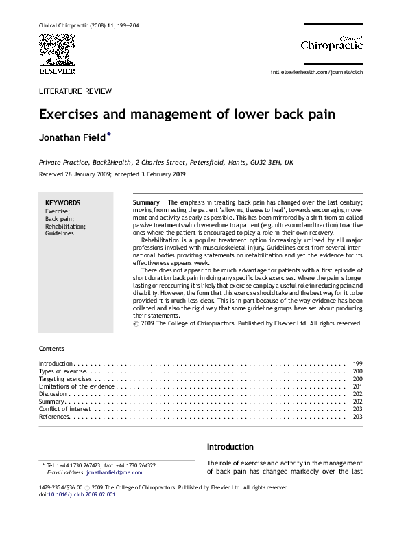 (PDF) Exercises and management of lower back pain
