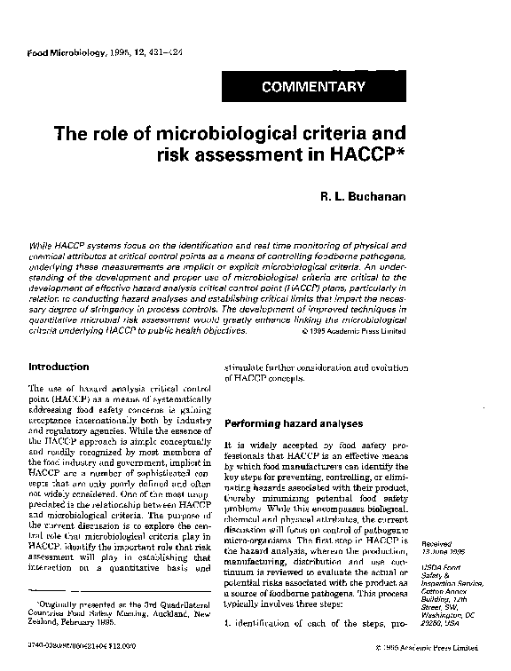 (PDF) The role of microbiological criteria and risk assessment in HACCP