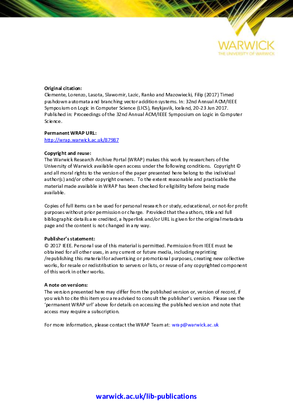 Pdf Timed Pushdown Automata And Branching Vector Addition Systems