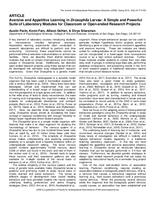 (PDF) Aversive and Appetitive Learning in Drosophila Larvae: A Simple ...