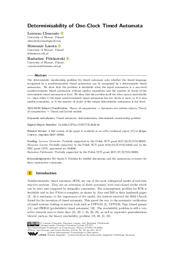 (PDF) Determinisability of one-clock timed automata