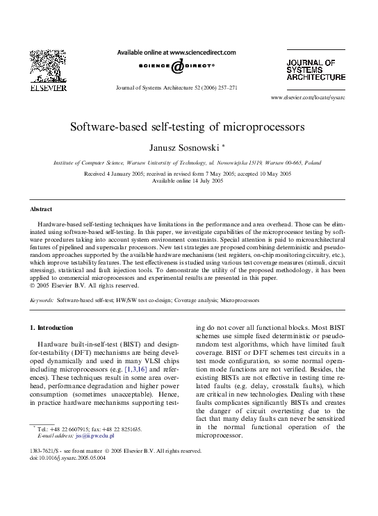 (PDF) Software-based self-testing of microprocessors