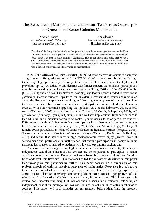(PDF) The relevance of mathematics: Leaders and teachers as gatekeeper ...