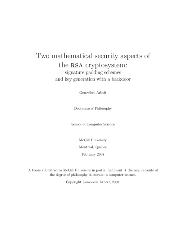 (PDF) Two mathematical security aspects of the rsa cryptosystem ...