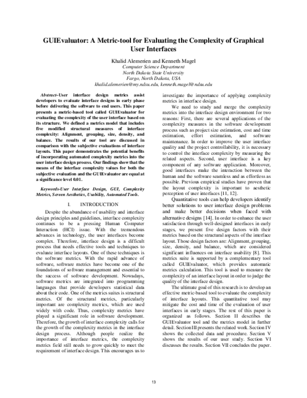 (PDF) GUIEvaluator: A Metric-tool for Evaluating the Complexity of Graphical User Interfaces