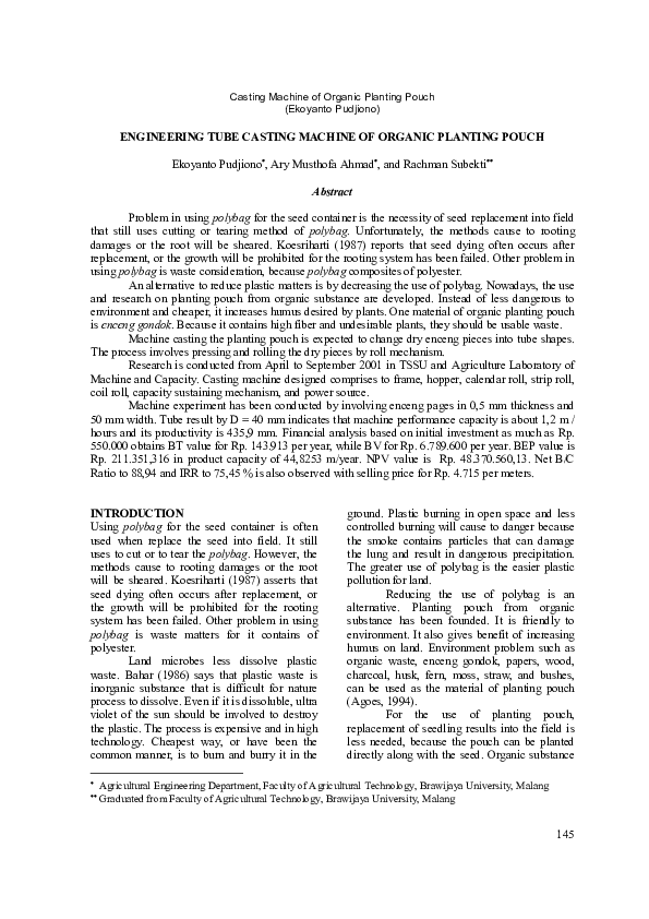 (PDF) Engineering Tube Casting Machine of Organic Planting Pouch ...