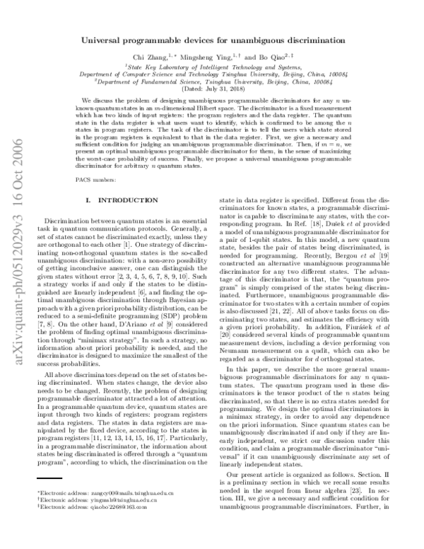 (PDF) Optimal universal programmable detectors for unambiguous discrimination