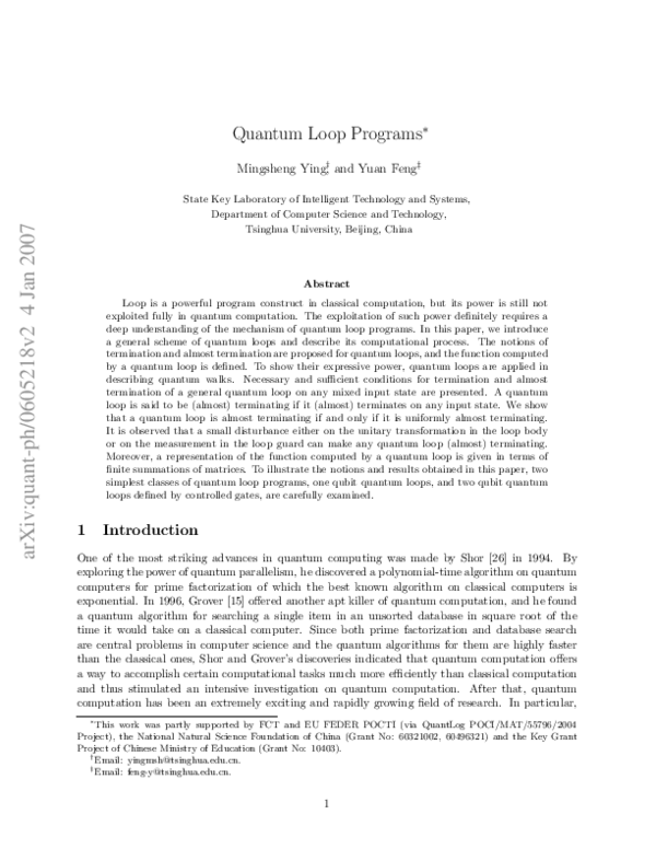 Pdf Quantum Loop Programs Mingsheng Ying