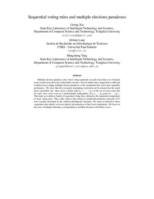 (PDF) Sequential voting rules and multiple elections paradoxes