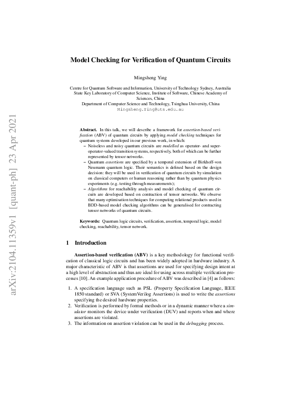 (PDF) Model Checking for Verification of Quantum Circuits