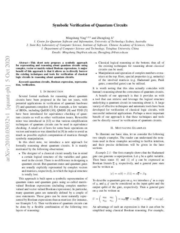 (PDF) Symbolic Verification of Quantum Circuits