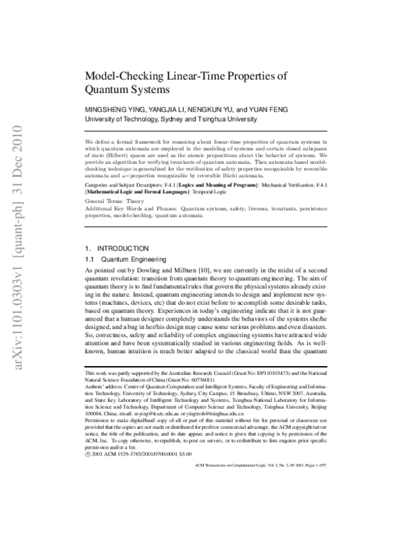 (PDF) Model-Checking Linear-Time Properties of Quantum Systems