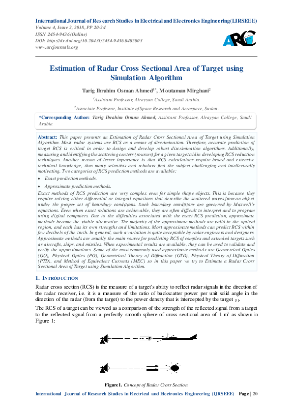 Pdf Estimation Of Radar Cross Sectional Area Of Target Using