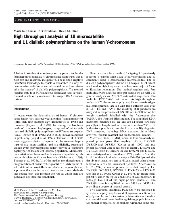 (PDF) High throughput analysis of 10 microsatellite and 11 diallelic ...
