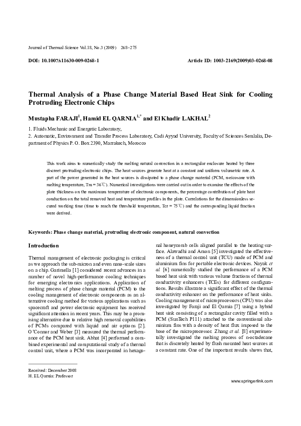 (PDF) Thermal analysis of a phase change material based heat sink for ...