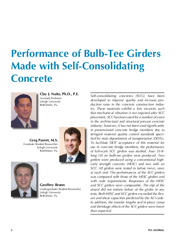(PDF) Performance of Bulb-Tee Girders Made with Self-Consolidating Concrete