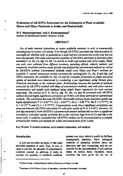 (PDF) Evaluation of AB-DTPA Extractant for the Estimation of Plant ...