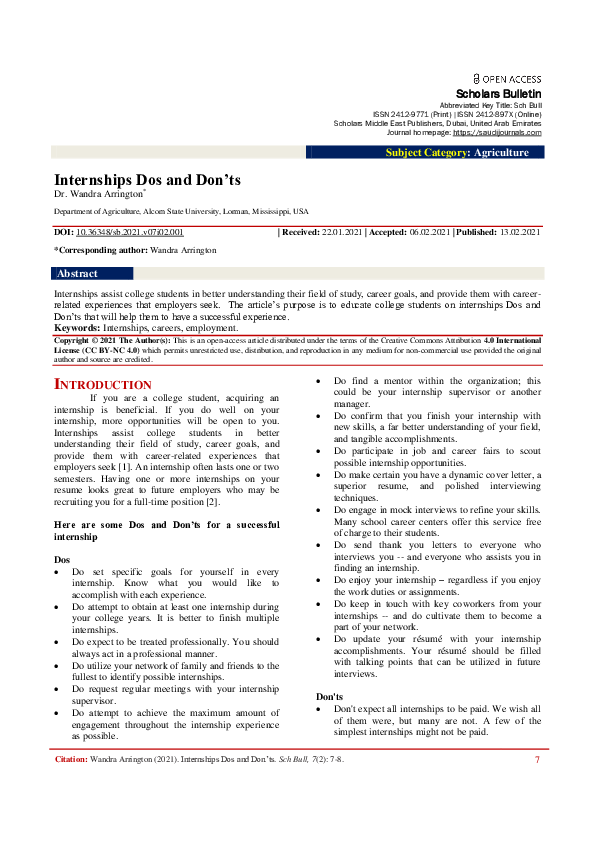(PDF) Internships Dos and Don’ts