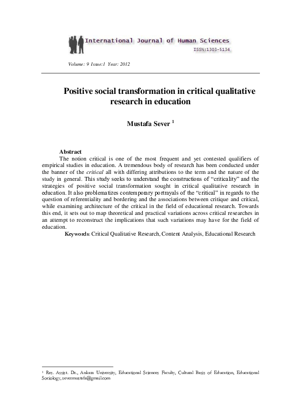 (PDF) Positive social transformation in critical qualitative research ...