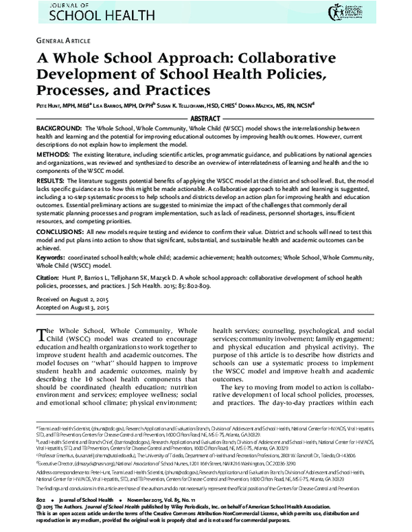 (PDF) A Whole School Approach: Collaborative Development of School ...