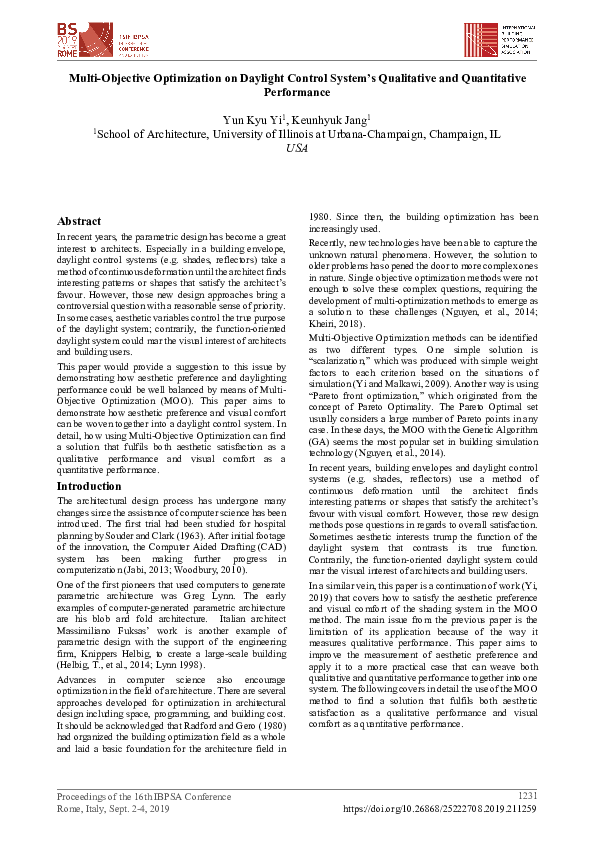 Pdf Multi Objective Optimization On Daylight Control Systems
