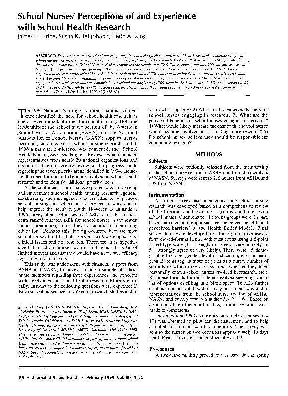 (PDF) School nurses' perceptions of and experience with school health ...