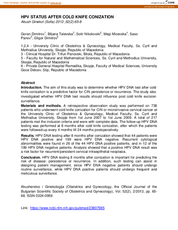(PDF) HPV status after cold knife conization