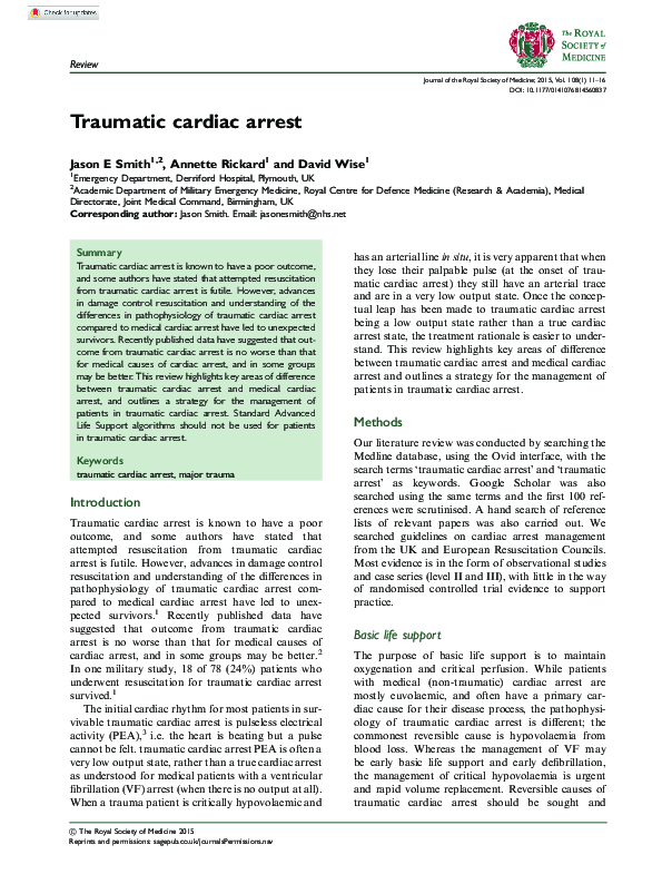 (PDF) Traumatic cardiac arrest